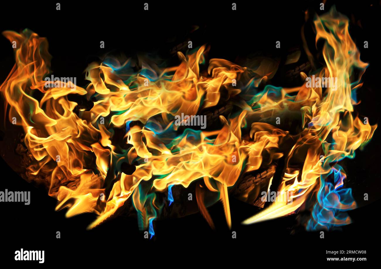 Fire and flames raging heat with vivid rainbow colors from fun color ...