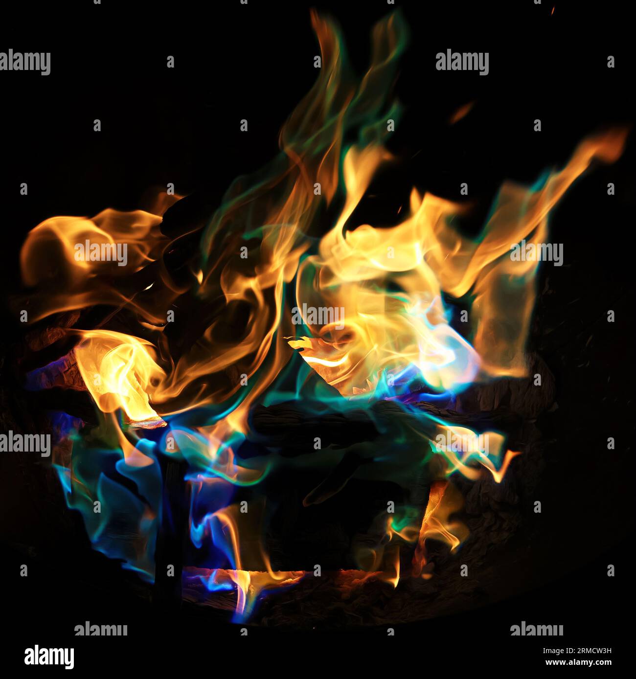 Fire and flames raging heat with vivid rainbow colors from fun color ...