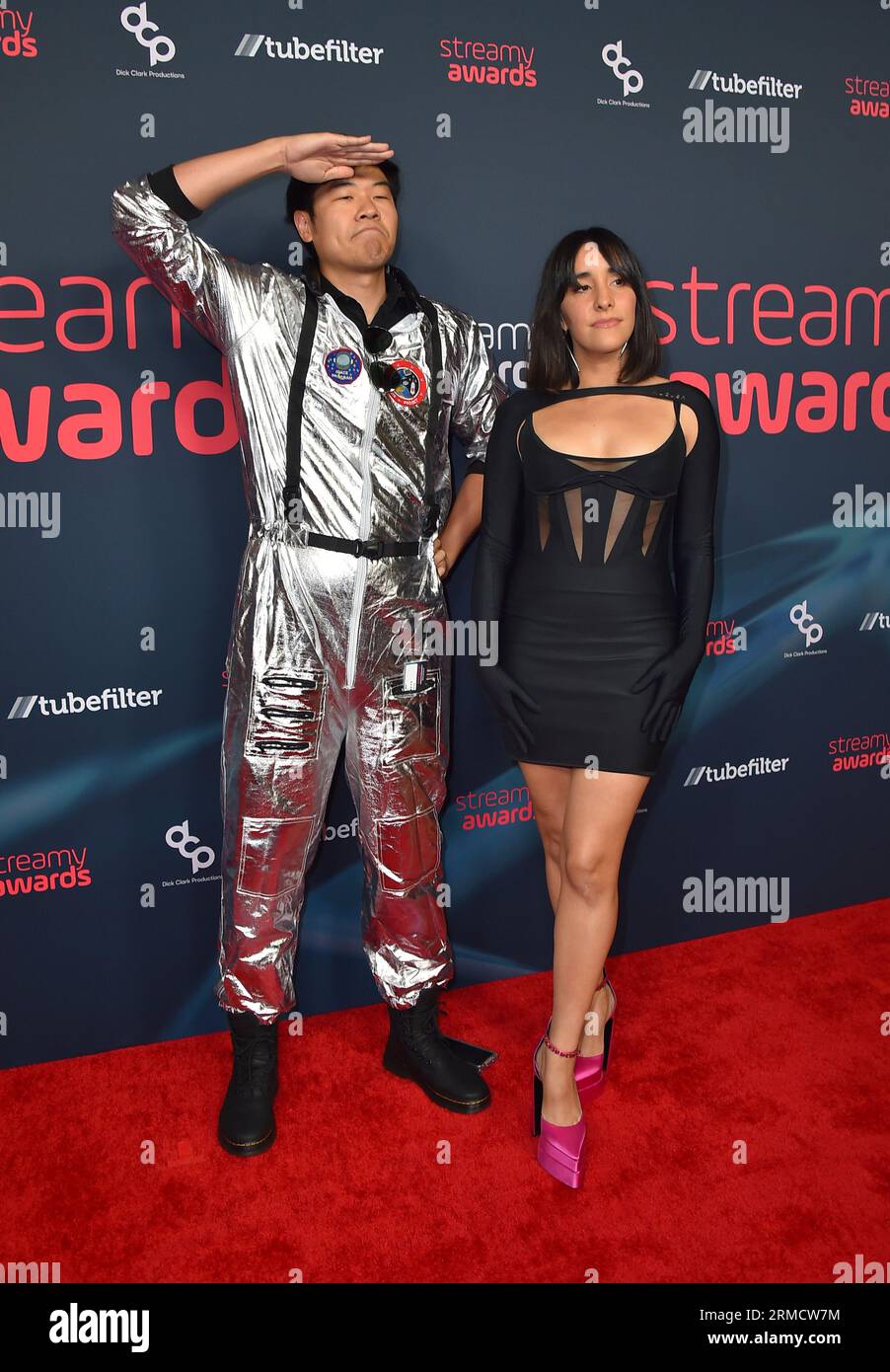 Allen Pan, left, and Estefannie arrive at the Streamy Awards on Sunday ...