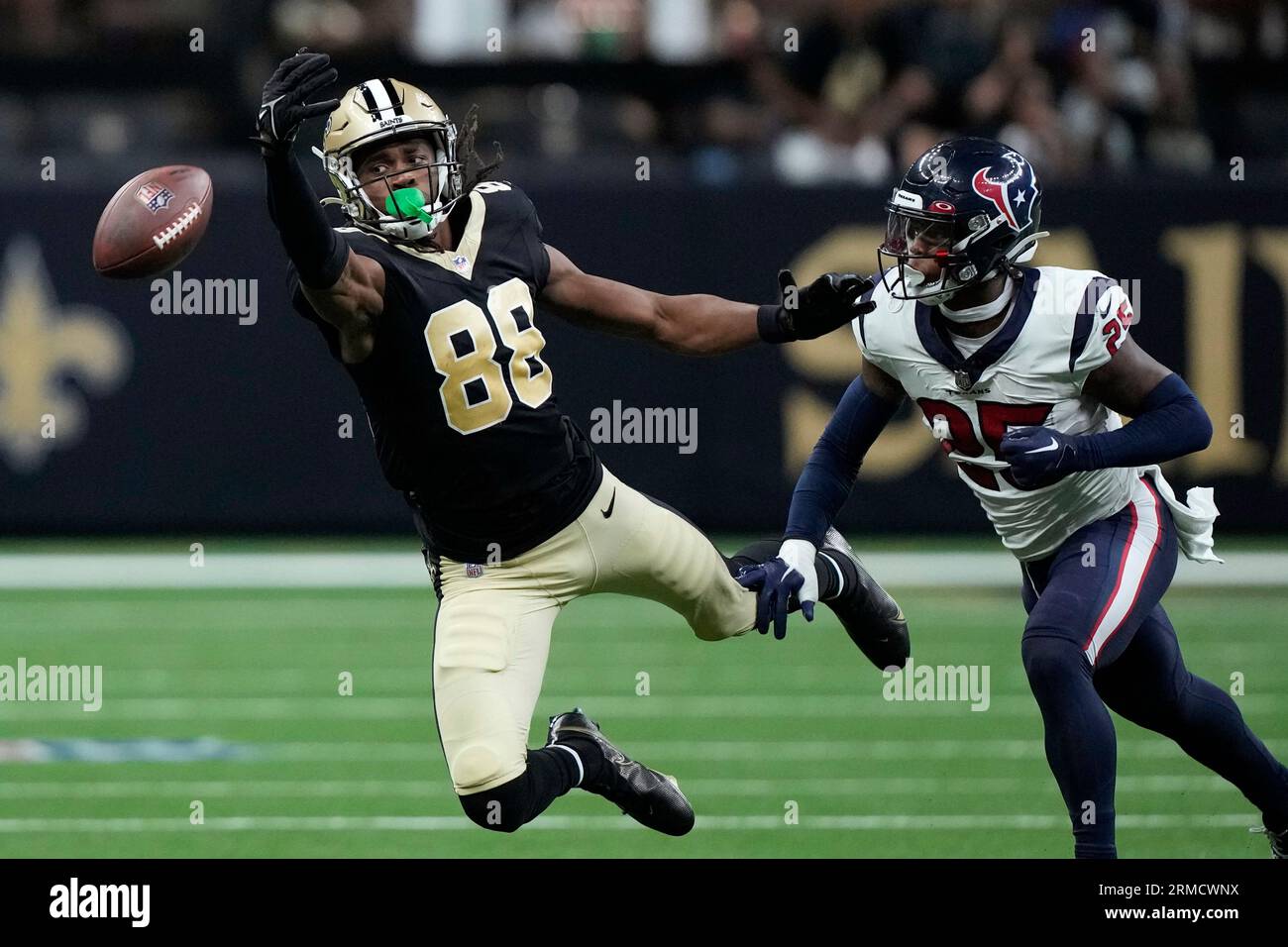 Houston Texans safety Grayland Arnold (25) breaks up a pass intended ...