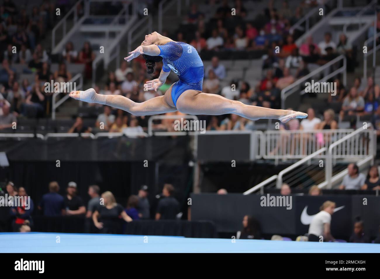 August 27, 2023: Kayla DiCelloi leaps into the air during her floor ...