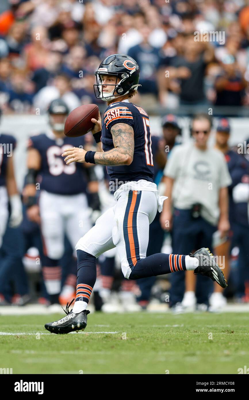 Chicago Bears quarterback Tyson Bagent (17) looks to pass the ball ...