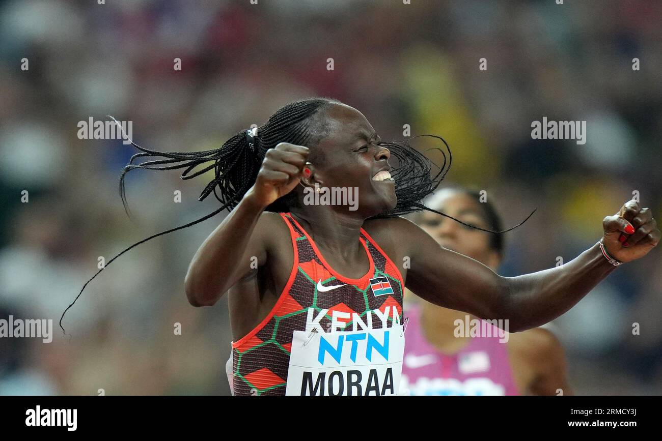 Budapest, Hungary. 27th Aug, 2023. Mary Moraa of Kenya celebrates after ...