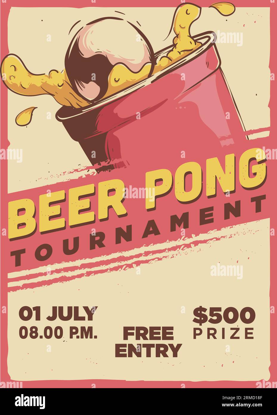 vintage style beer pong tournament poster template illustration Stock ...