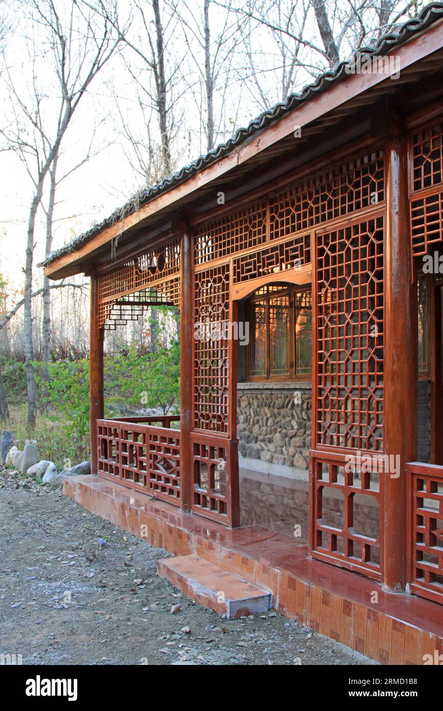 Traditional Chinese wooden building in a park, north China Stock Photo ...