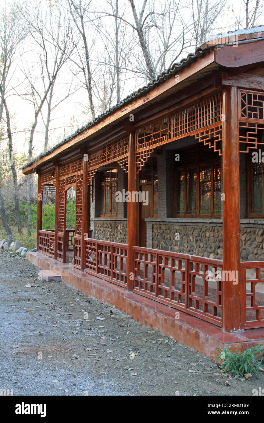 Traditional Chinese wooden building in a park, north China Stock Photo ...