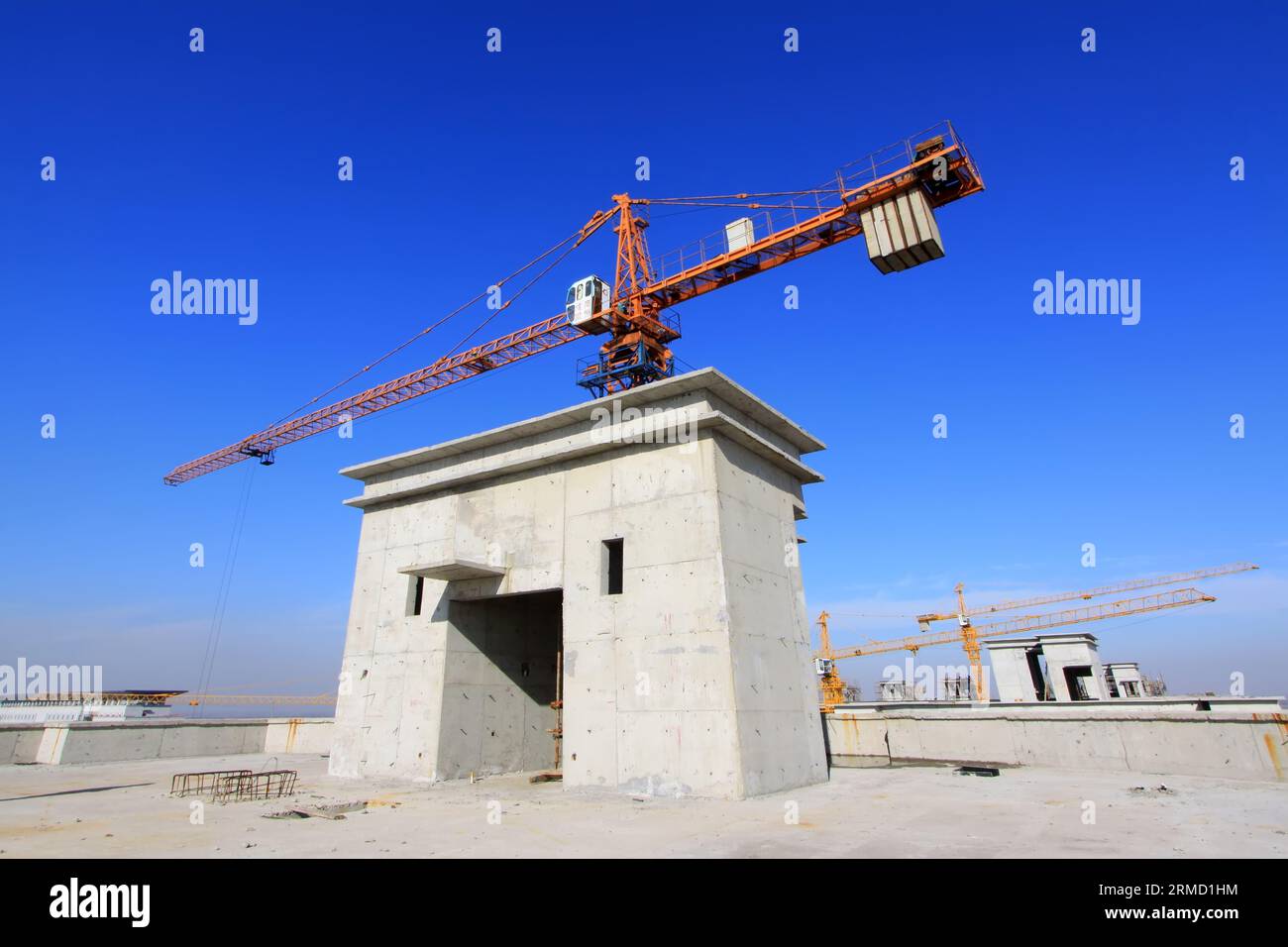 crane tower under the blue sky, at a construction site, north china ...