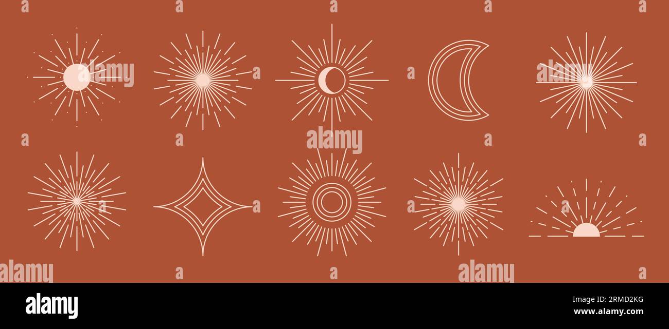 Boho style linear stars and twinkles collection. Terracotta starbursts ...