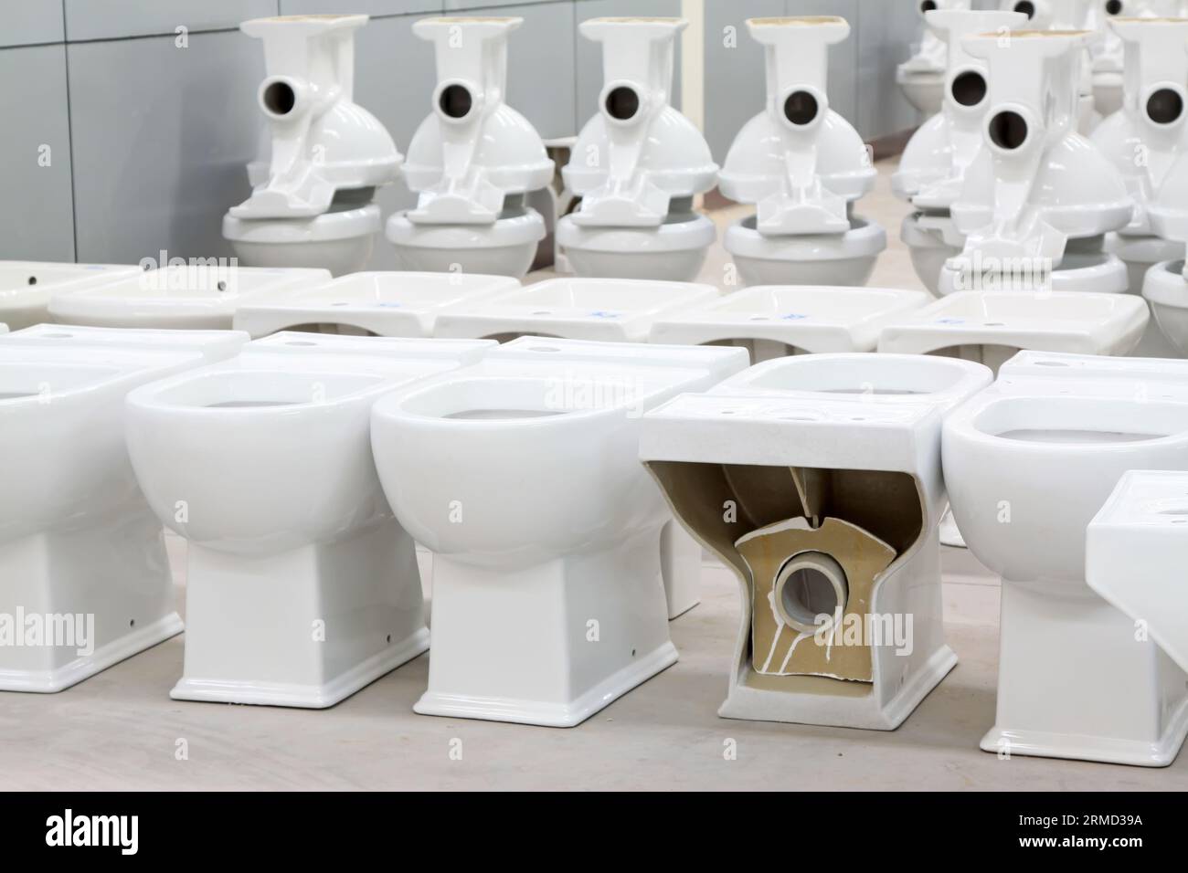 Ceramic toilet semi finished products, in product storeroom Stock Photo ...