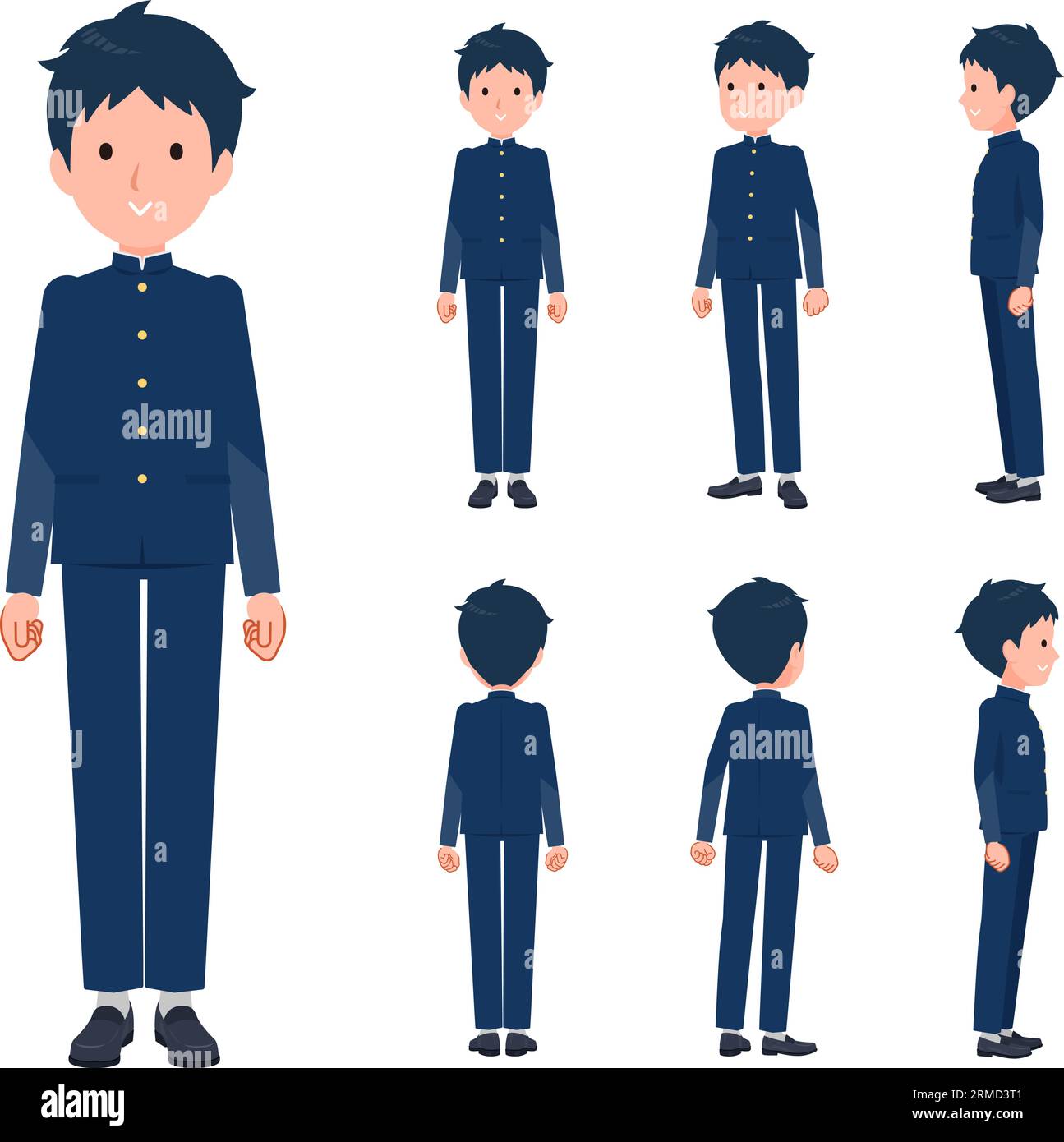 A set of School boy standing.Front, side and back angles.It's vector ...