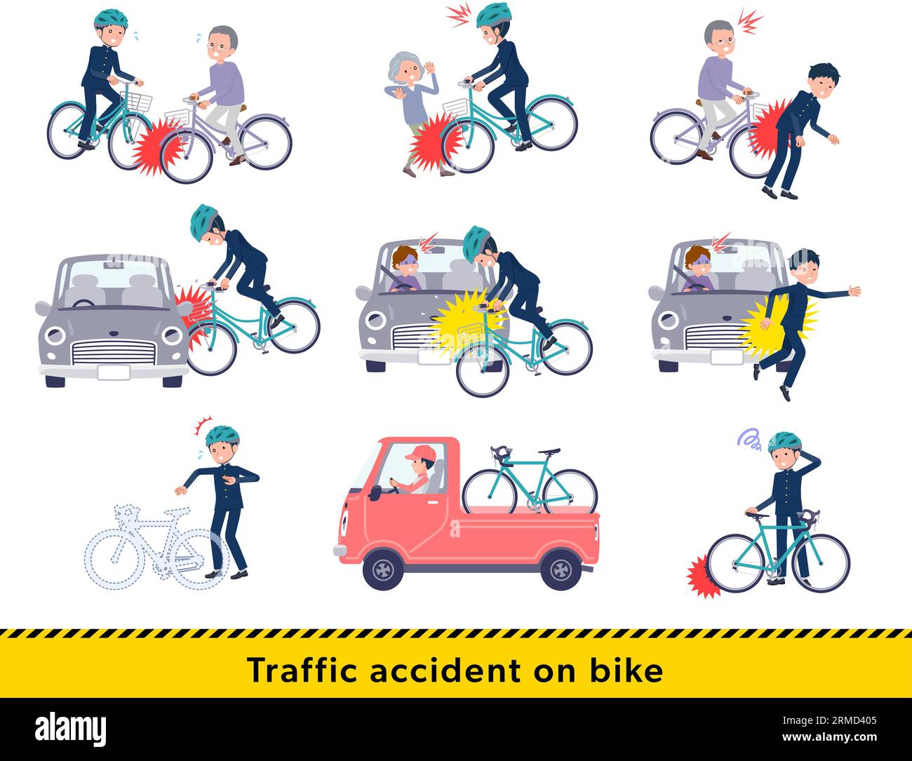 A set of School boy in a bicycle accident.It's vector art so easy to ...