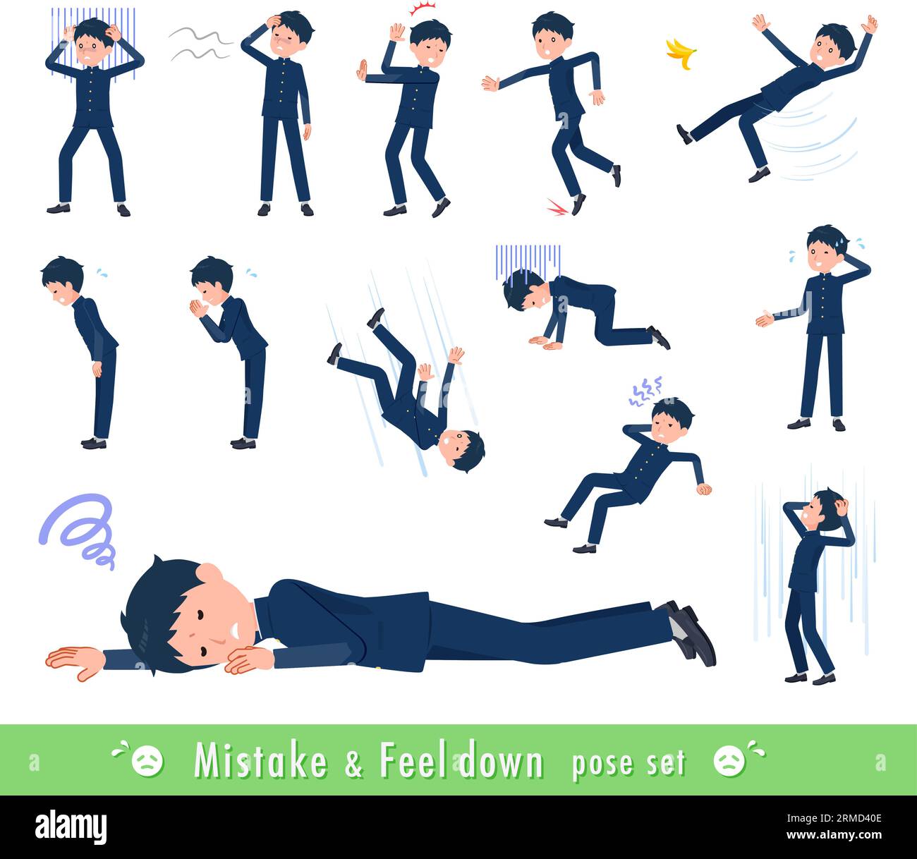 A set of School boy expressing failure and depression.It's vector art ...