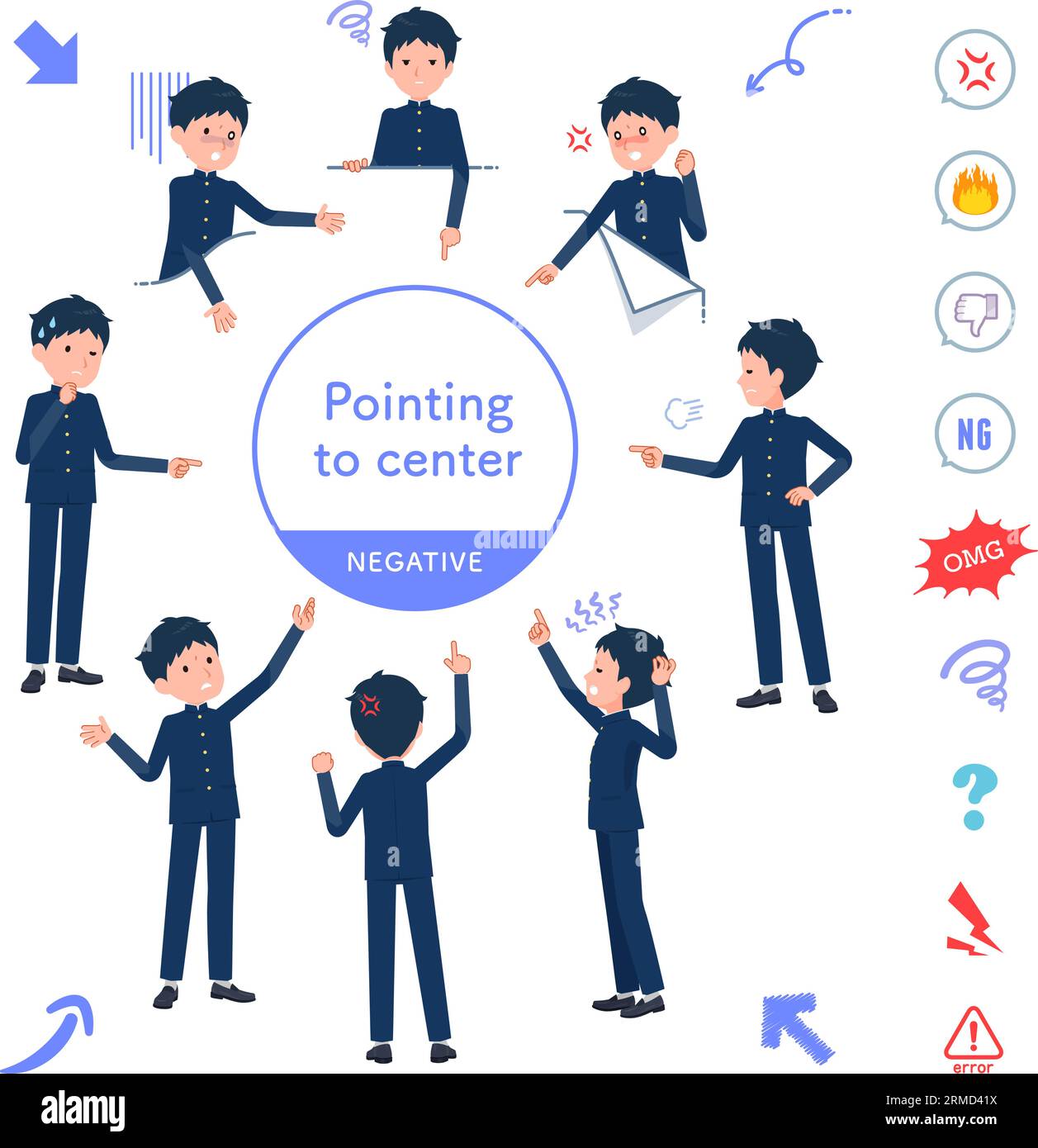 A set of School boy pointing in different directions.negative ...