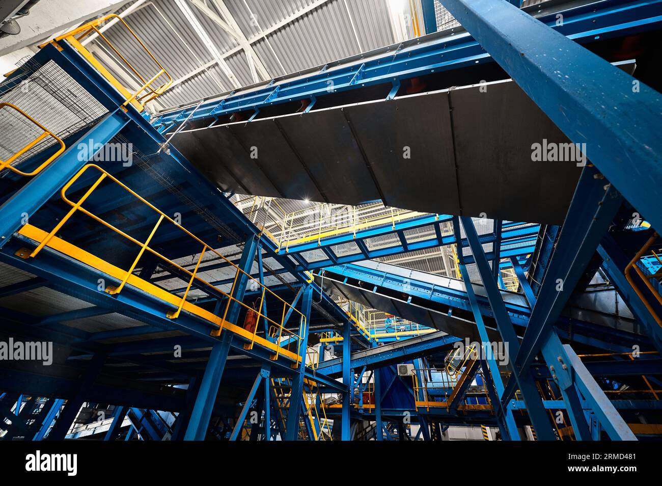 Conveyor belt transports sorted litter at recycling plant Stock Photo ...