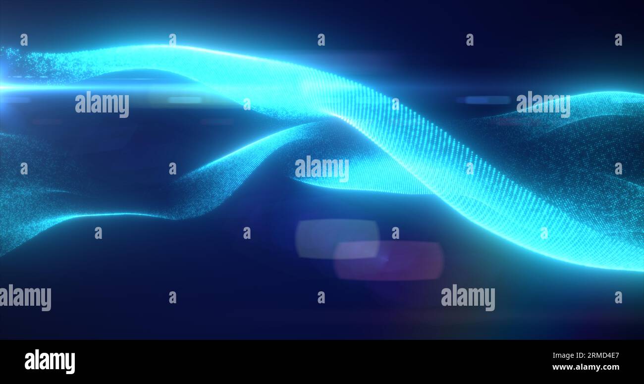 Blue glowing magic waves from energy particles abstract background ...