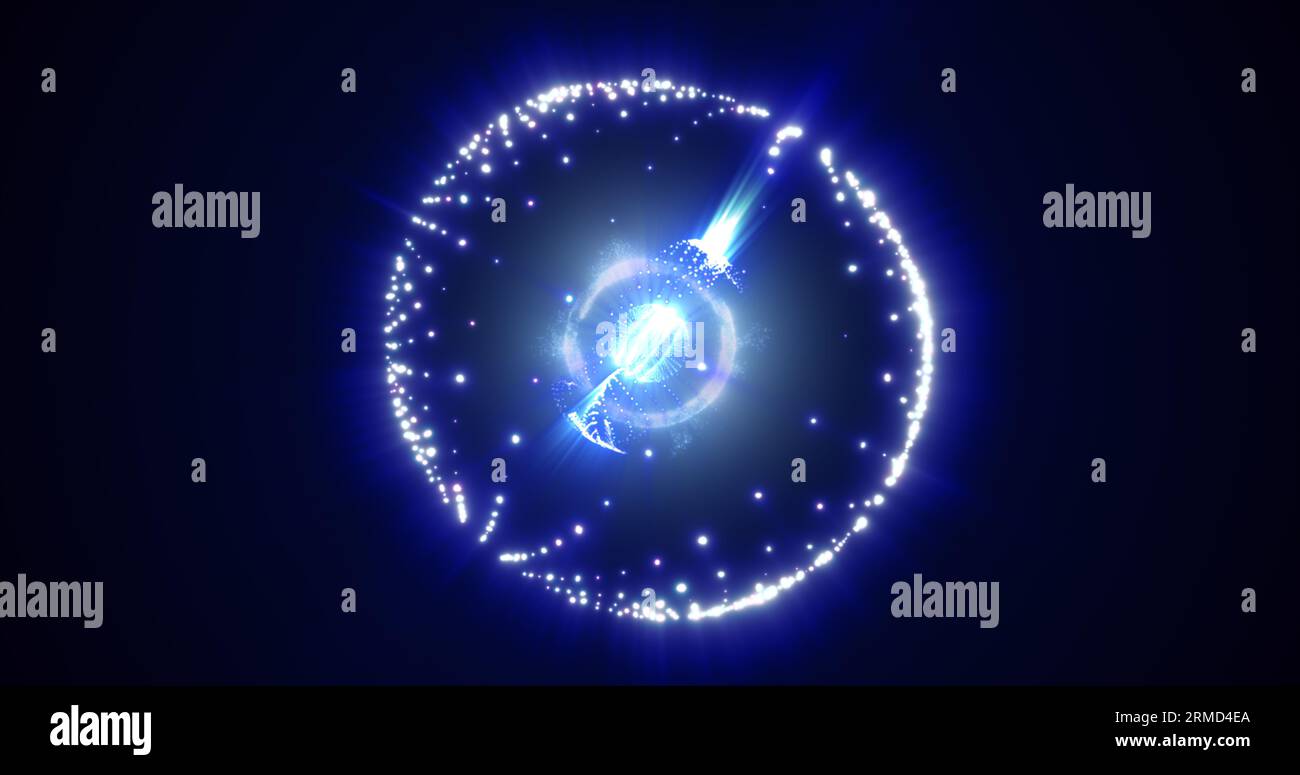Abstract energy sphere with flying glowing bright blue particles ...