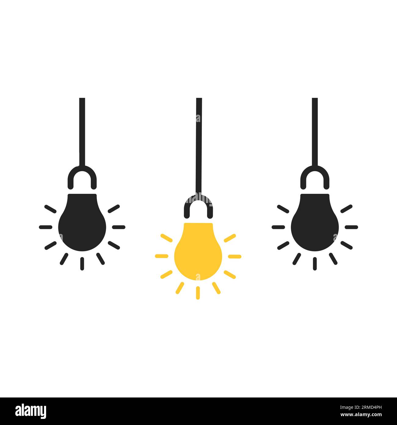 three hanging light bulb like insight thinking. flat minimal simple ...
