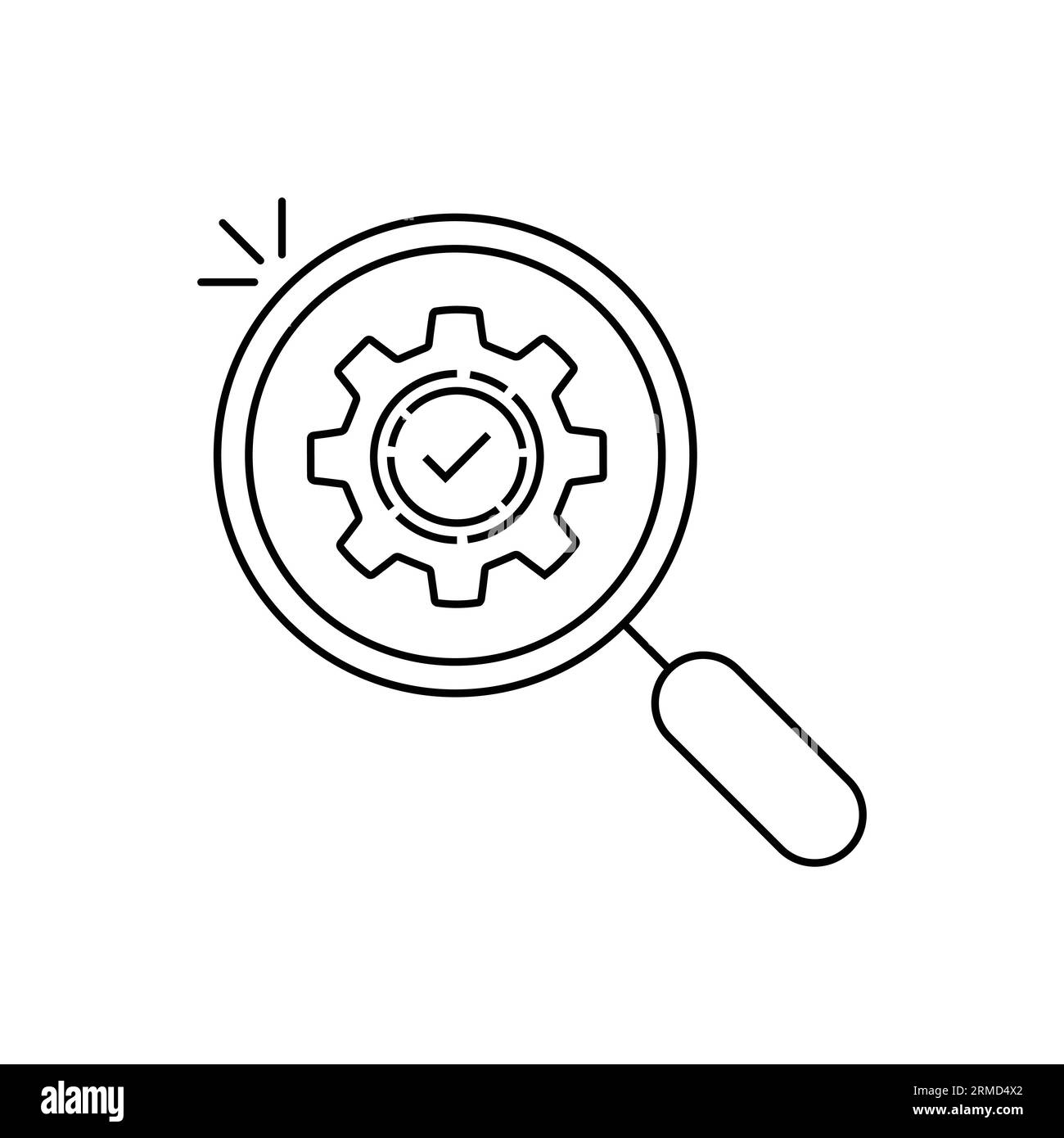 magnifying glass with linear gear like optimization. flat stroke trend ...