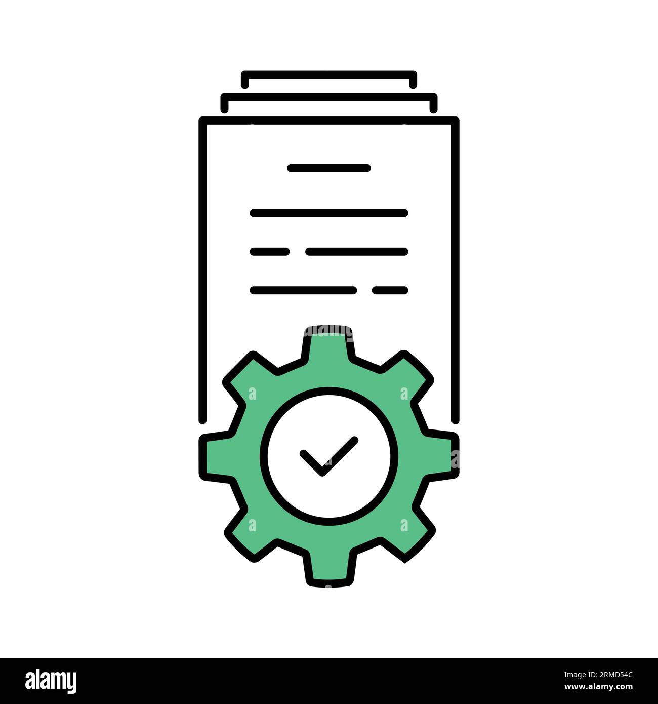 technical project icon with green gear on document. flat linear trend ...
