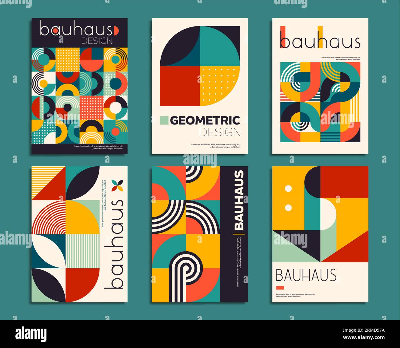 Geometric Bauhaus posters with abstract patterns, vector mosaic modern ...
