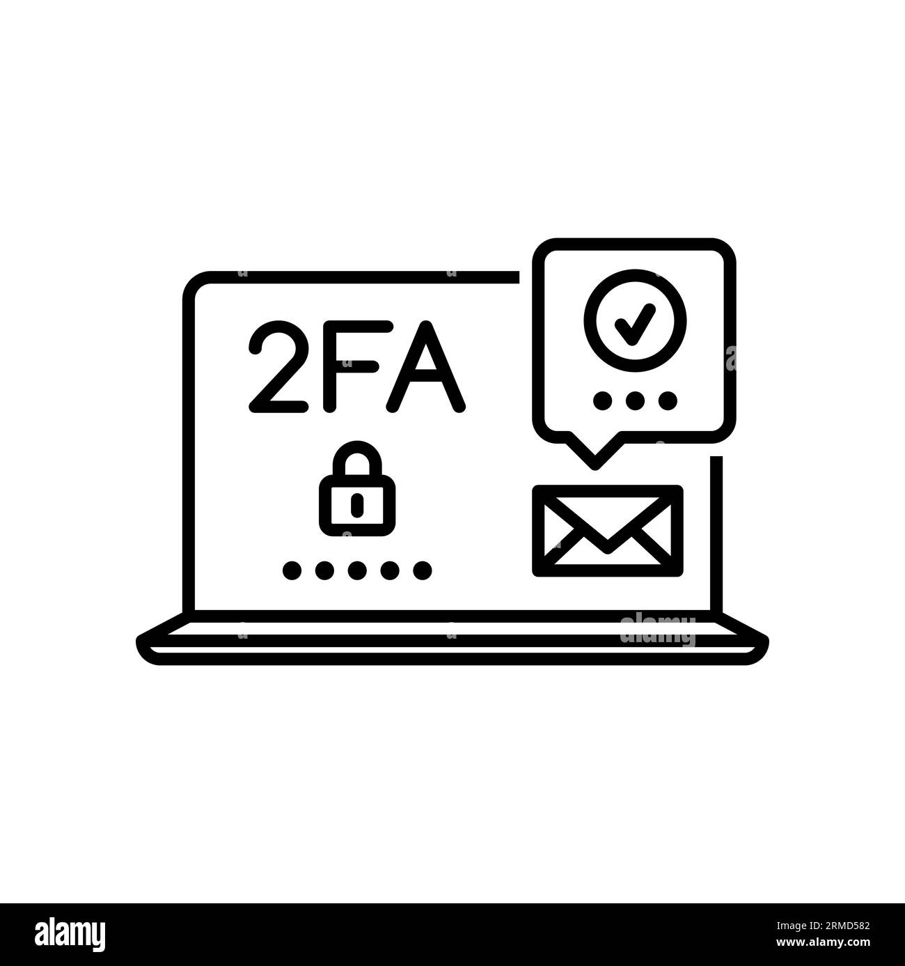 2fa Two Factor Verification Icon Of Vector Outline Laptop Computer
