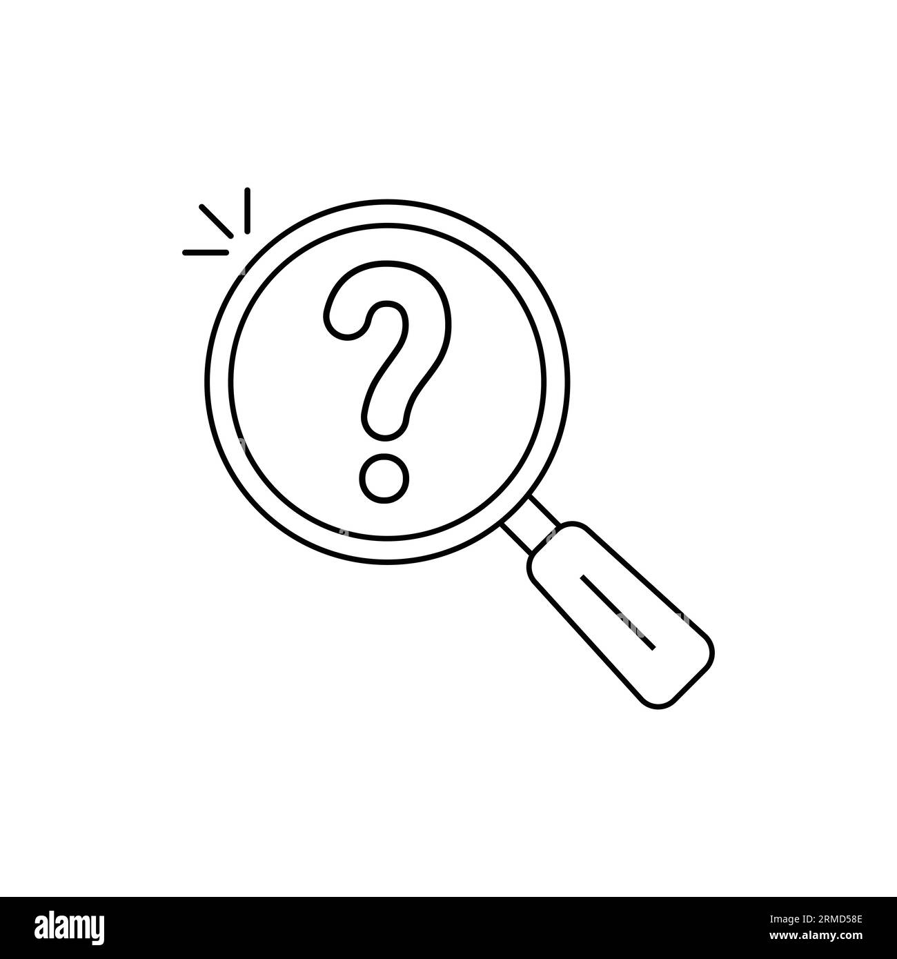 thin line magnifier black icon with question mark. flat linear trend ...