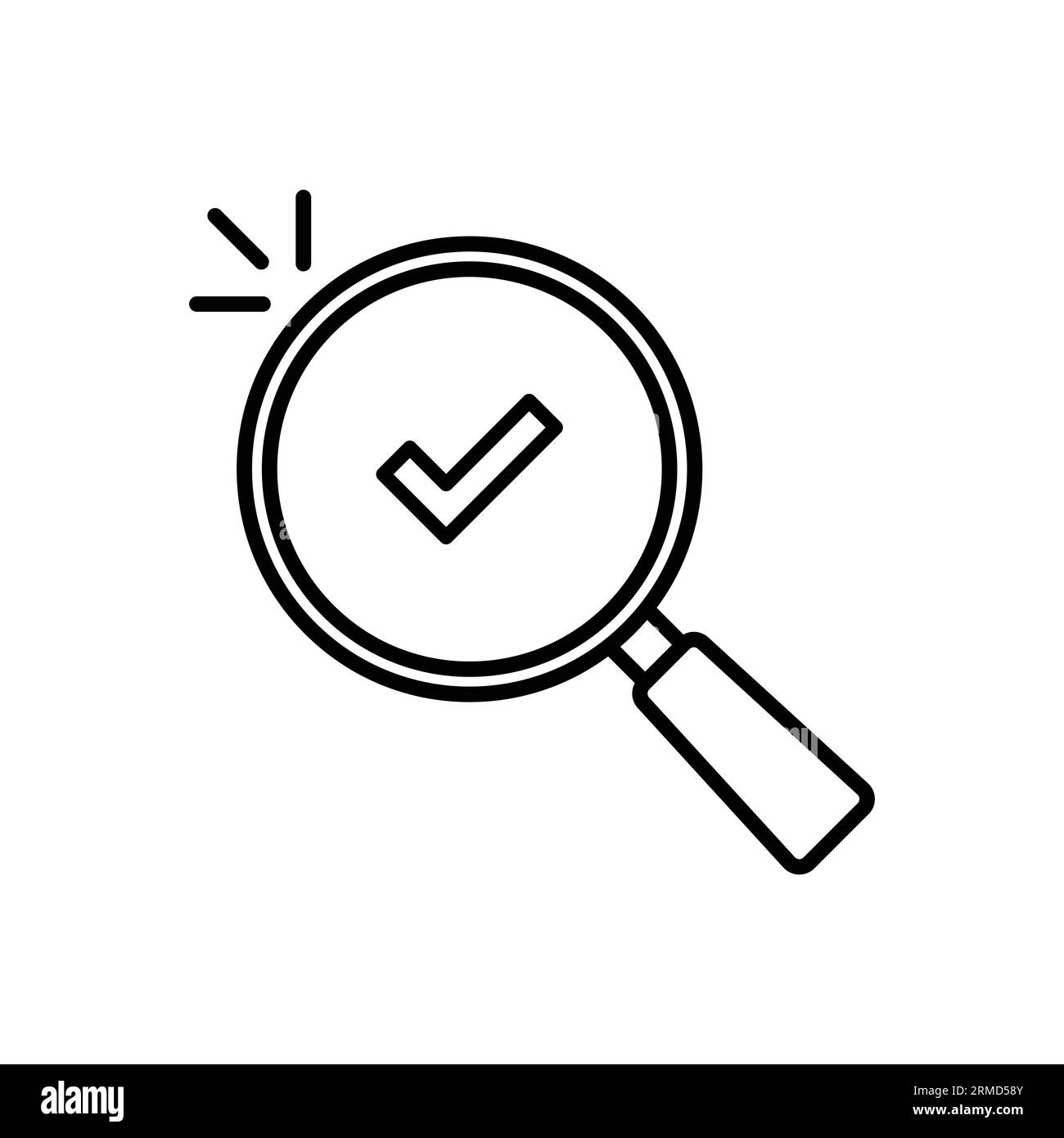 thin line abstract black magnifier with check mark. linear minimal trend modern simple stroke ...