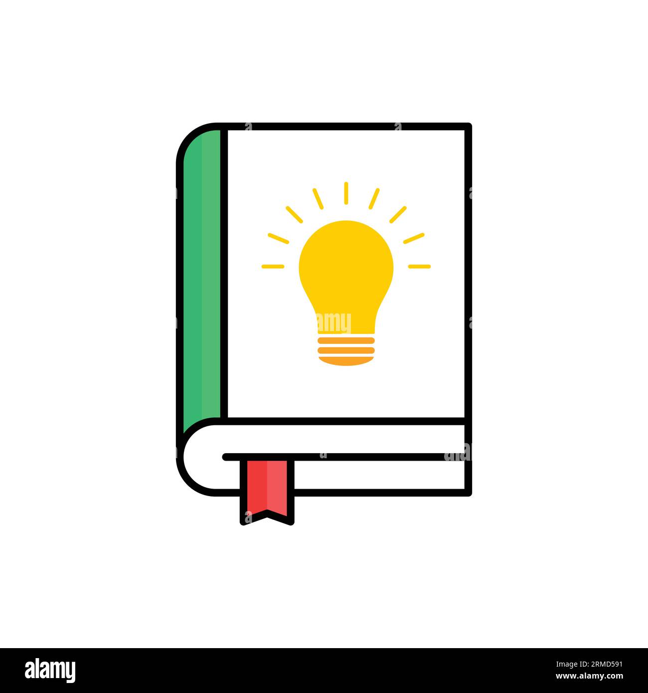 linear color book with yellow bulb like knowledge. flat outline trend ...