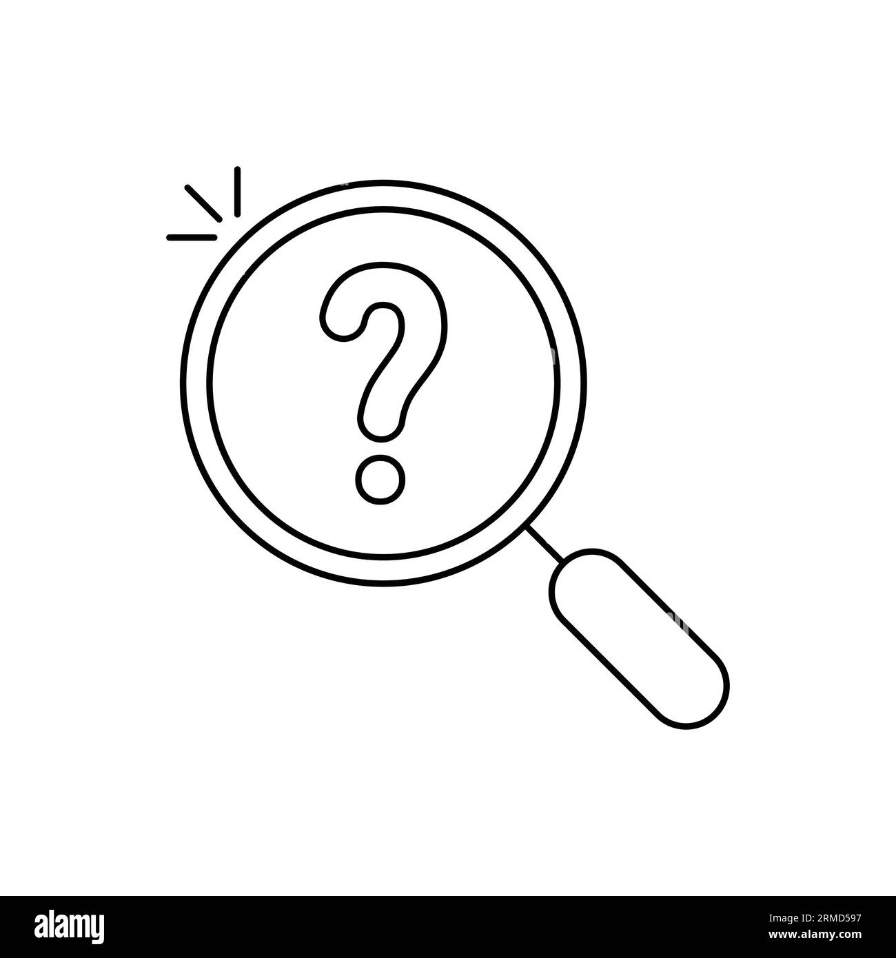 thin line magnifier black icon with question mark. flat linear trend ...