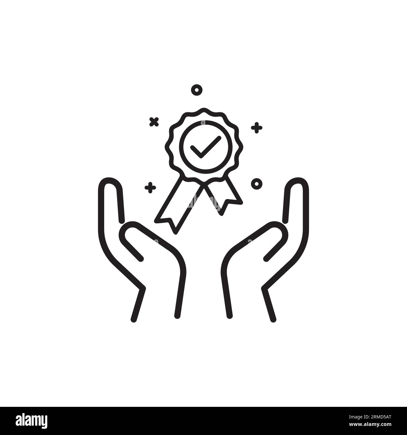 thin line hand holding warranty certify icon. linear flat trend modern ...