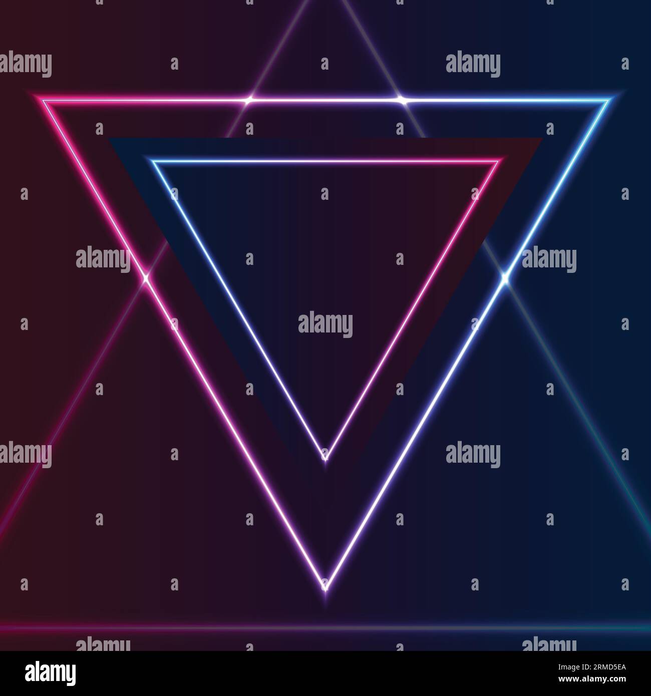 Blue and purple retro neon laser triangle abstract background. Glowing ...