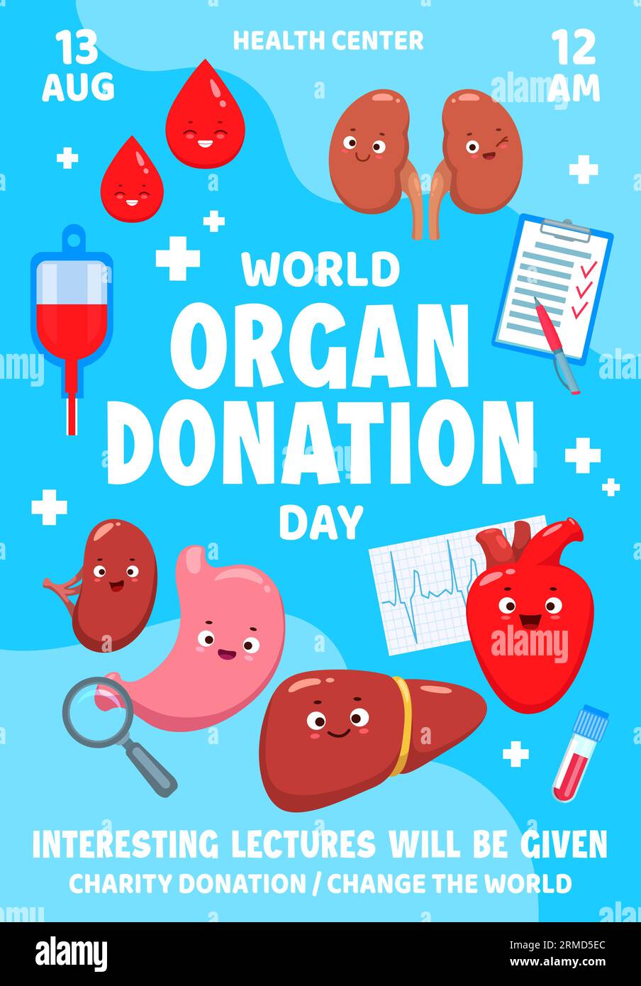 World body organ donation day poster or flyer. Cartoon characters of ...