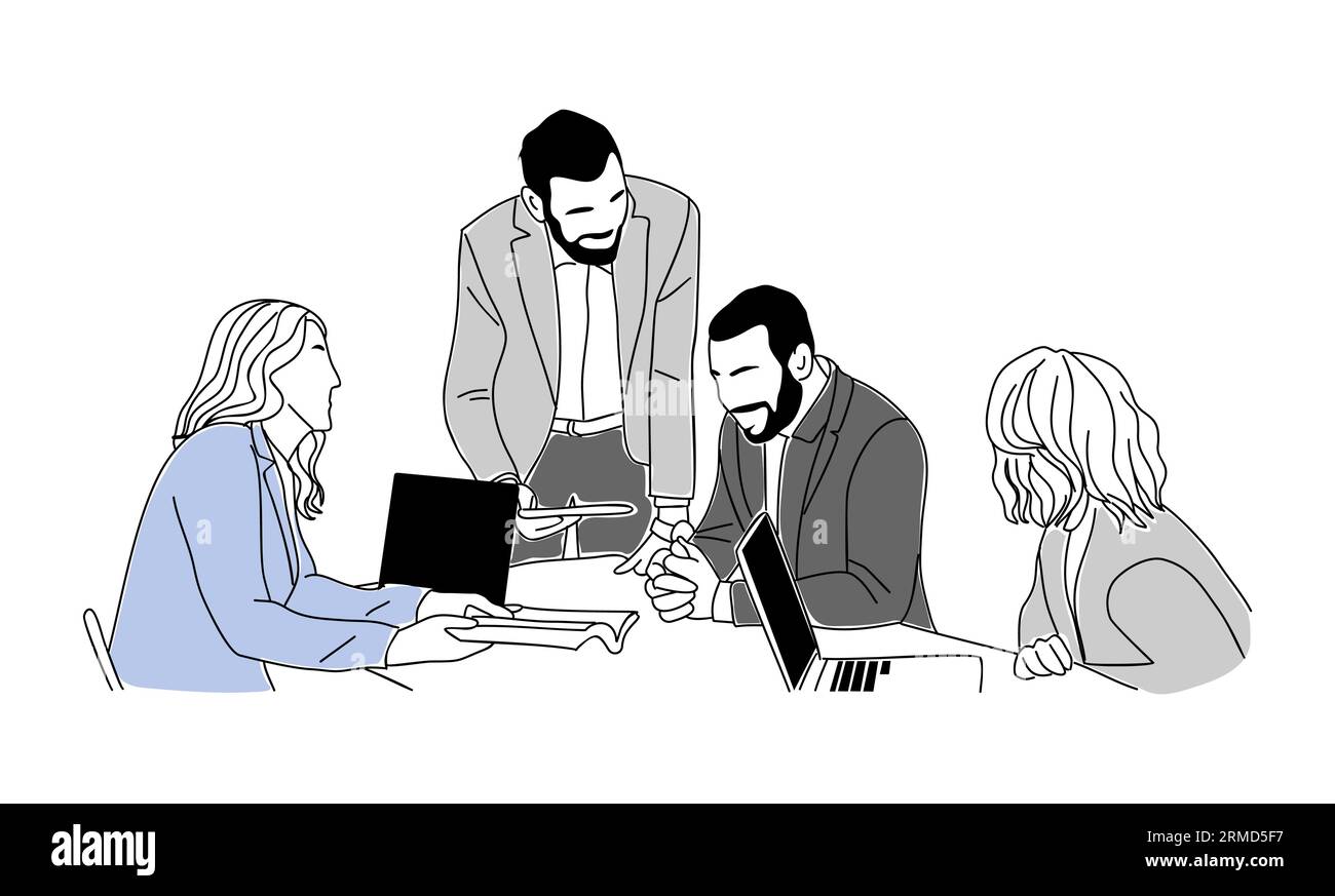 Business team members working together vector art Stock Vector Image ...