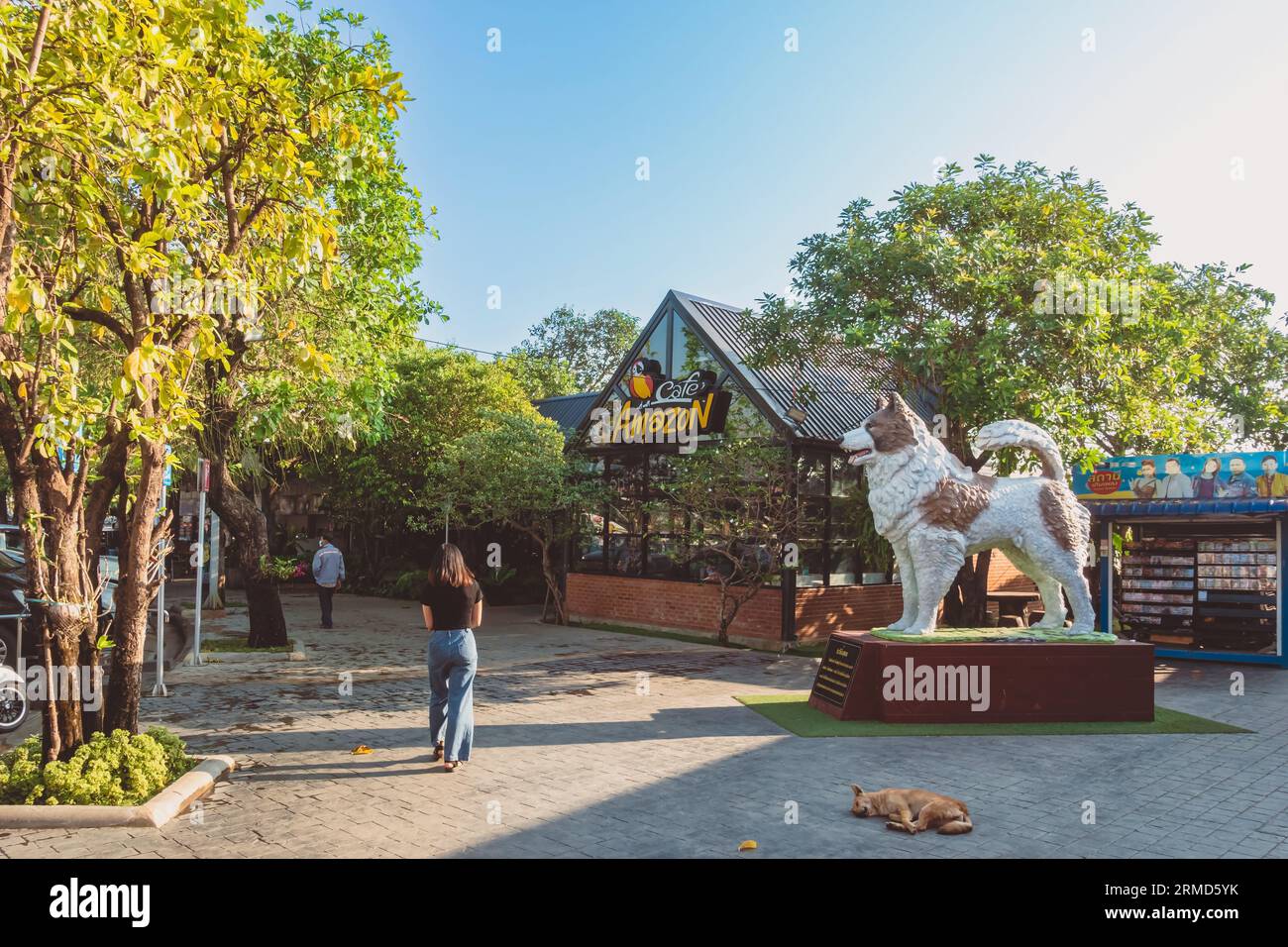 PHITSANULOK -THAILAND,DECEMBER 11 ,2020 : A beautiful statue of white-brown dog of the Bang Kaeo ...