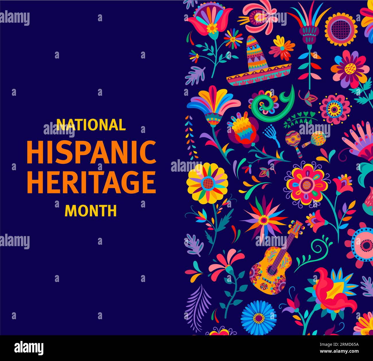 National Hispanic heritage month festival banner with ethnic floral ornament, vector background ...