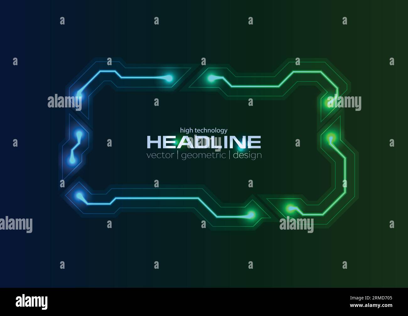 Frame from green blue glowing neon circuit board lines. Technology chip ...