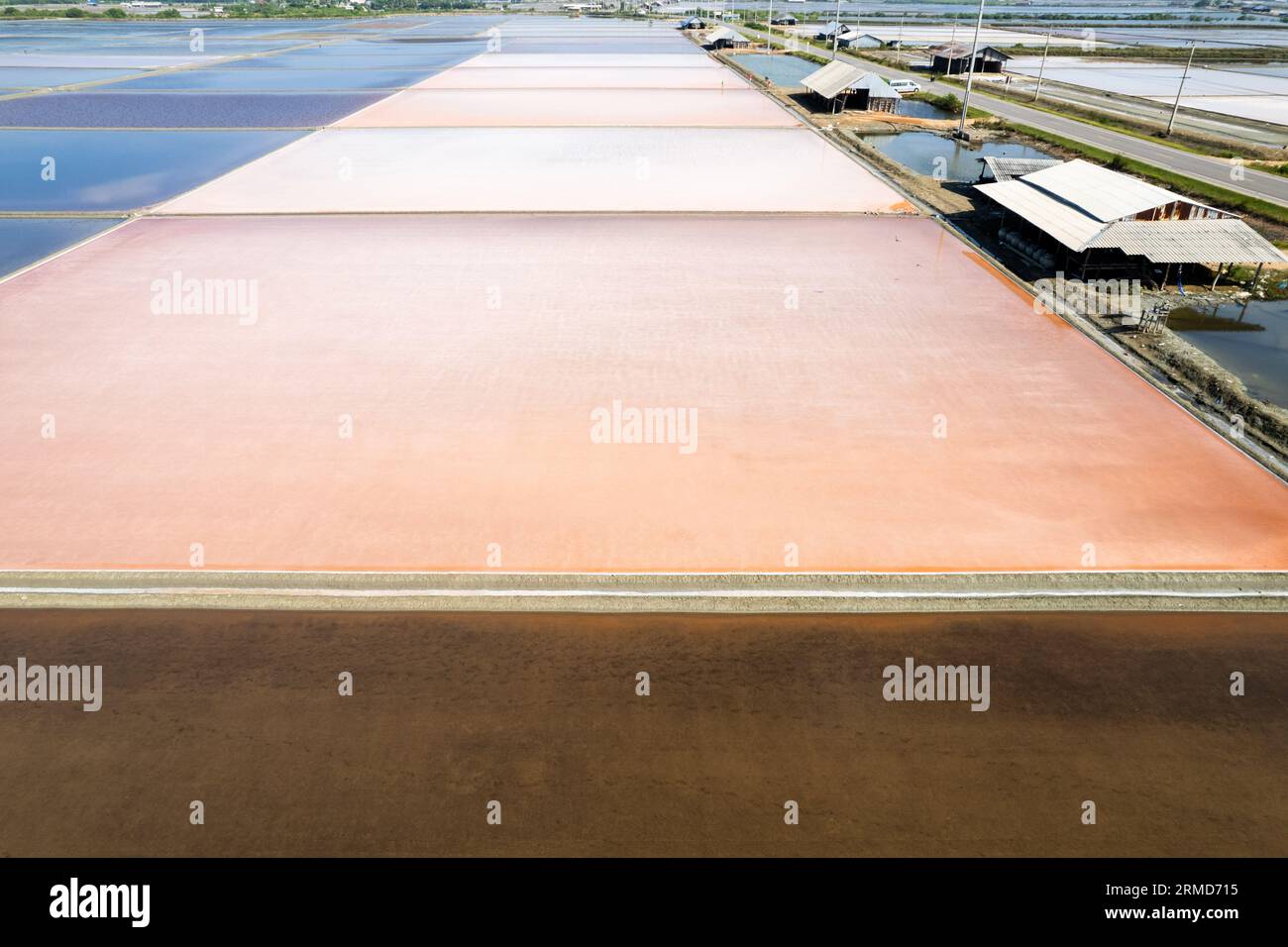 Aerial drone photo of colourful salt flats textures in Phetchaburi ...