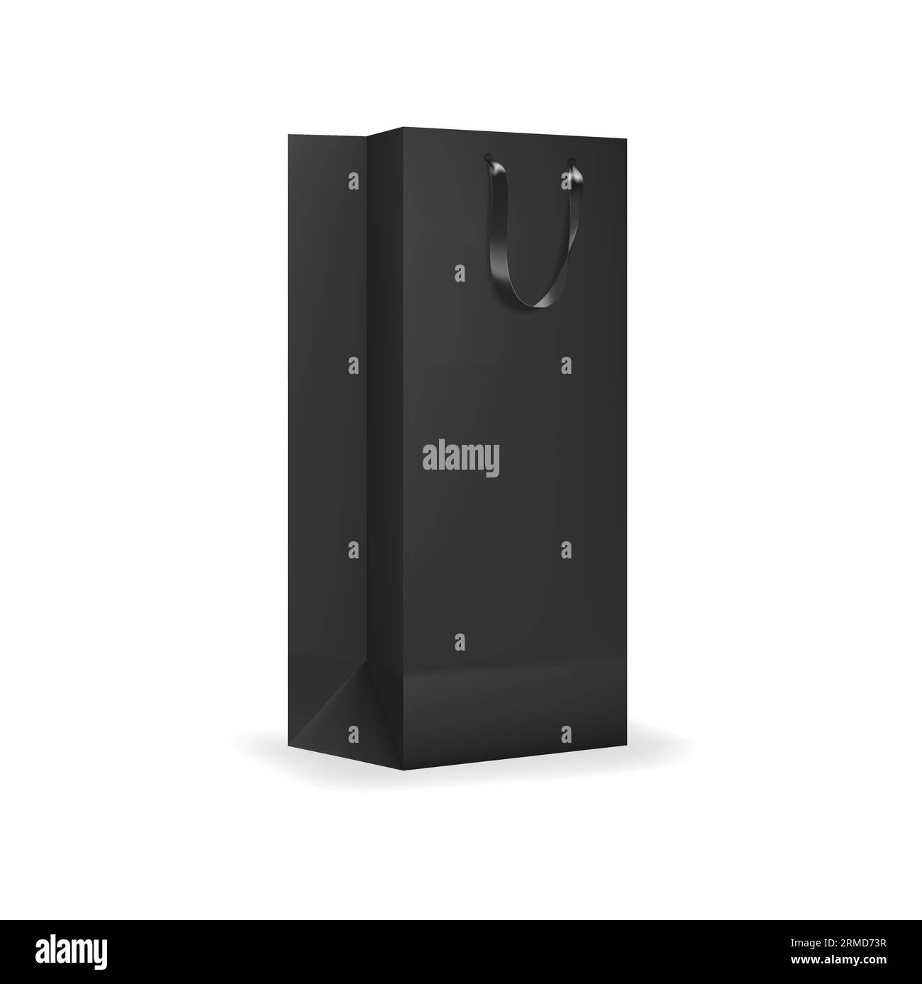 Black paper shopping bag with ribbon handle mockup. Cardboard packaging ...