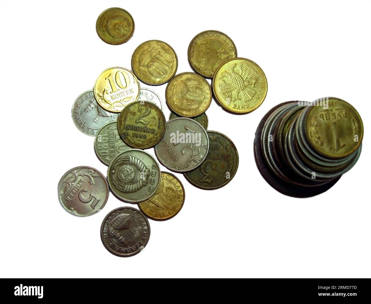Coins stack of soviet and russian money different times isolated Stock ...