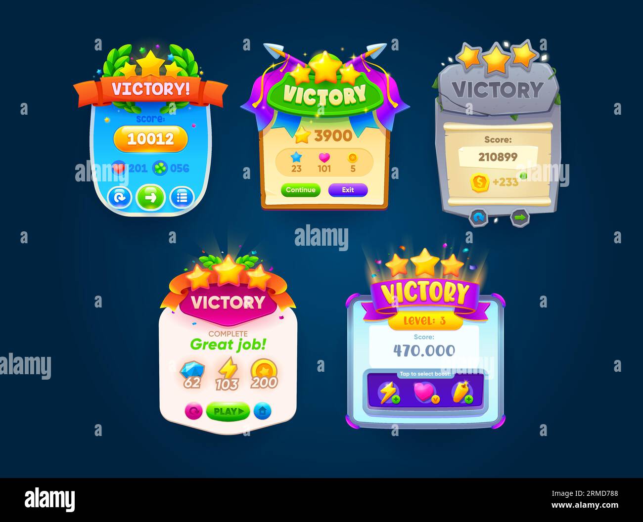 Game victory banner or popup window. Cartoon vector menu screen with ...