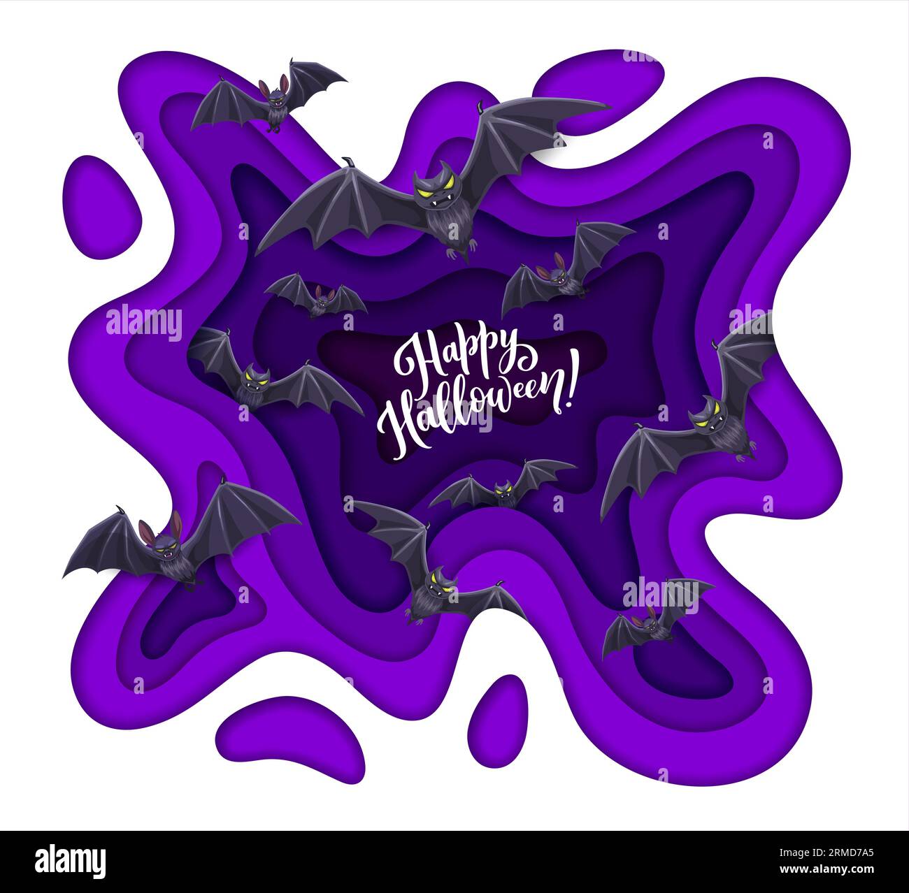 Halloween paper cut flying bats, spooky 3d vector paper art featuring ...