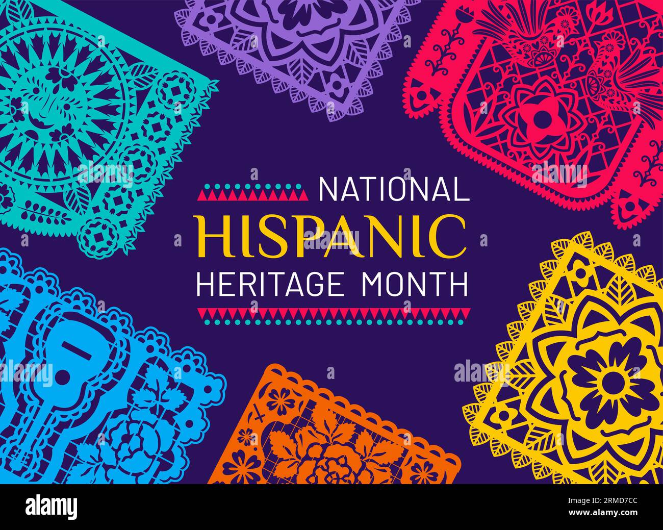 Papel Picado Flags On National Hispanic Heritage Month Banner Vector