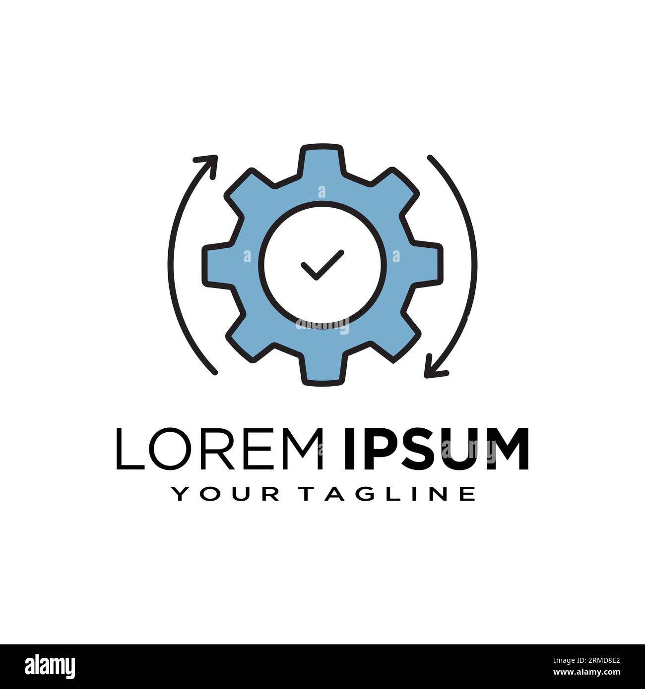 easy integration icon with gear and tick. linear trend modern work flow ...