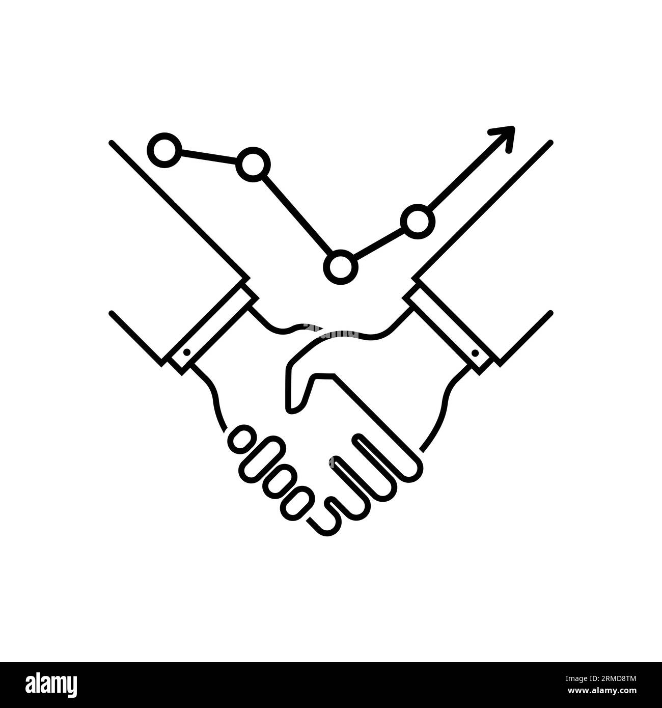 thin line handshake with sales increase icon. flat stroke modern ...