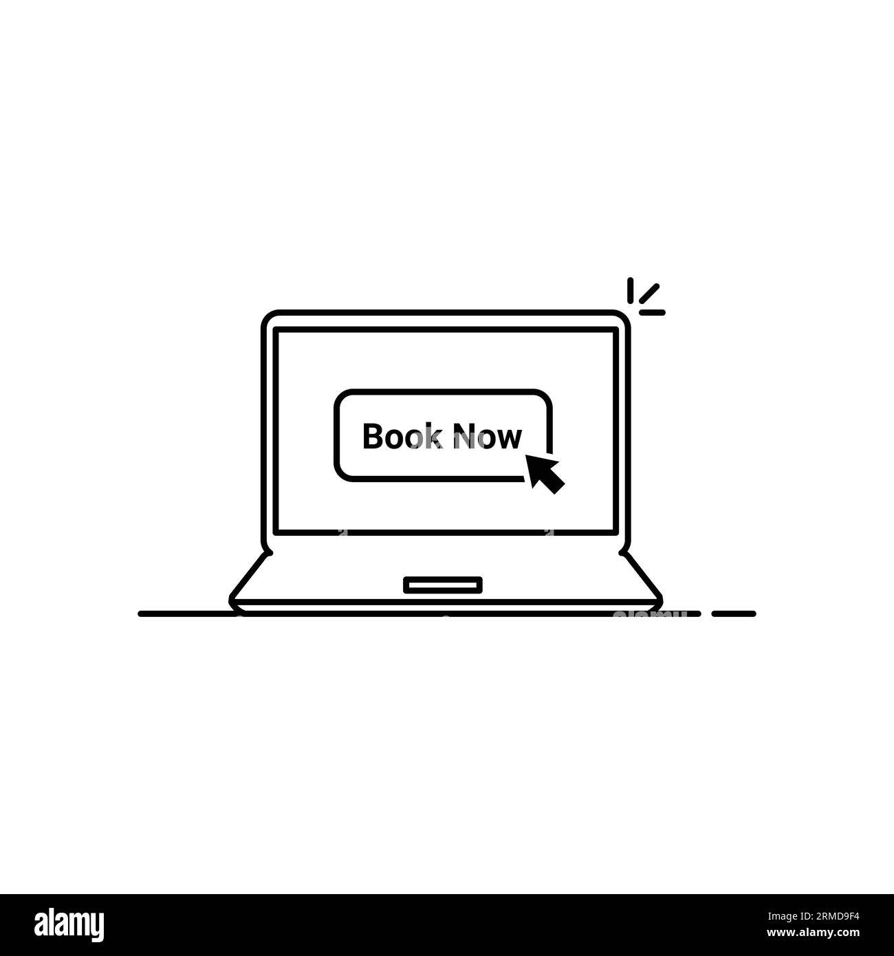 black linear laptop with book now. flat stroke modern ui logotype ...