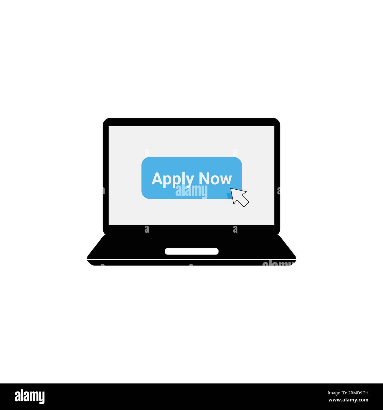 black laptop with blue apply now button. concept of applied to join the ...