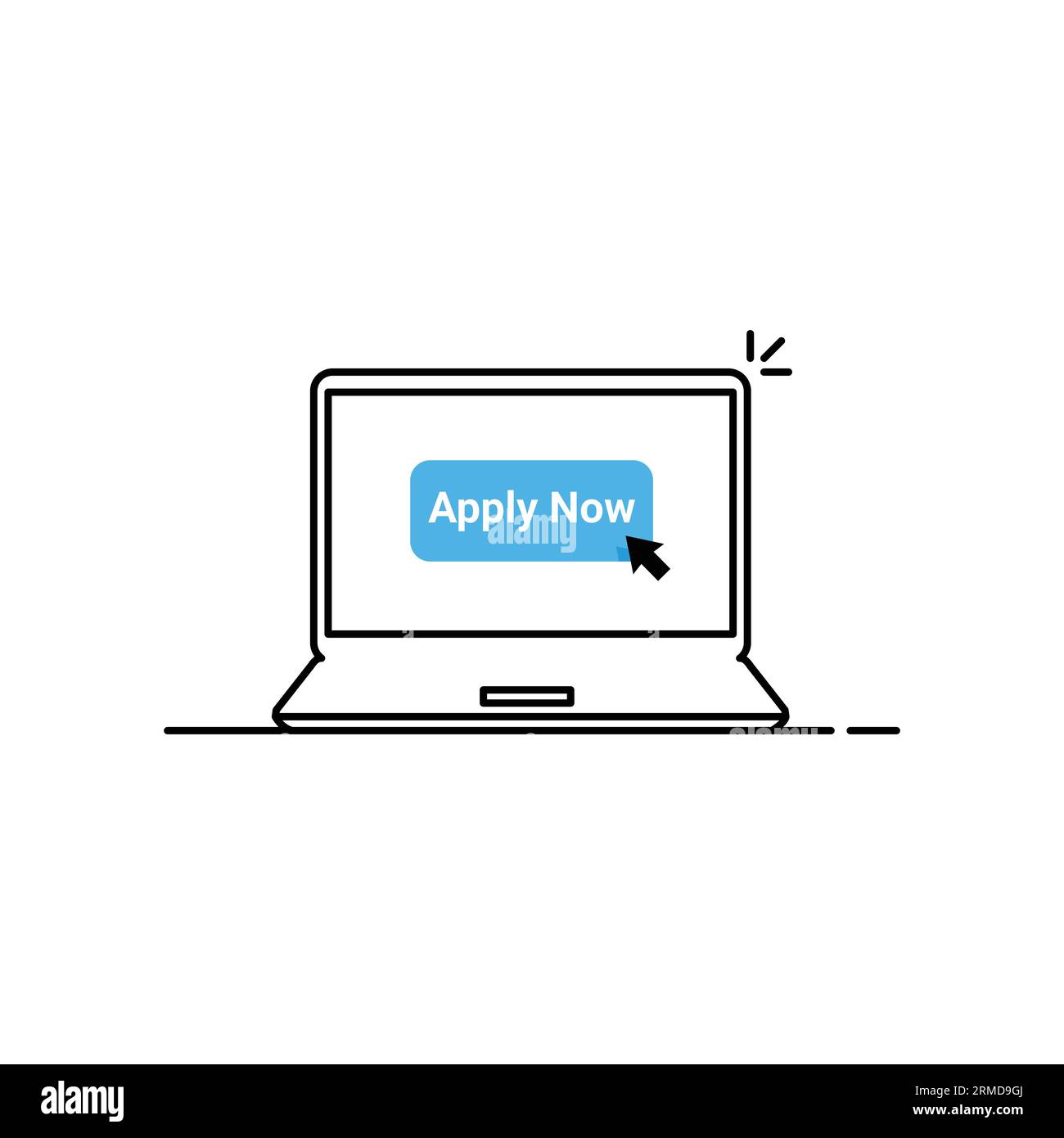 blue apply now button in linear laptop. flat stroke style modern logo ...