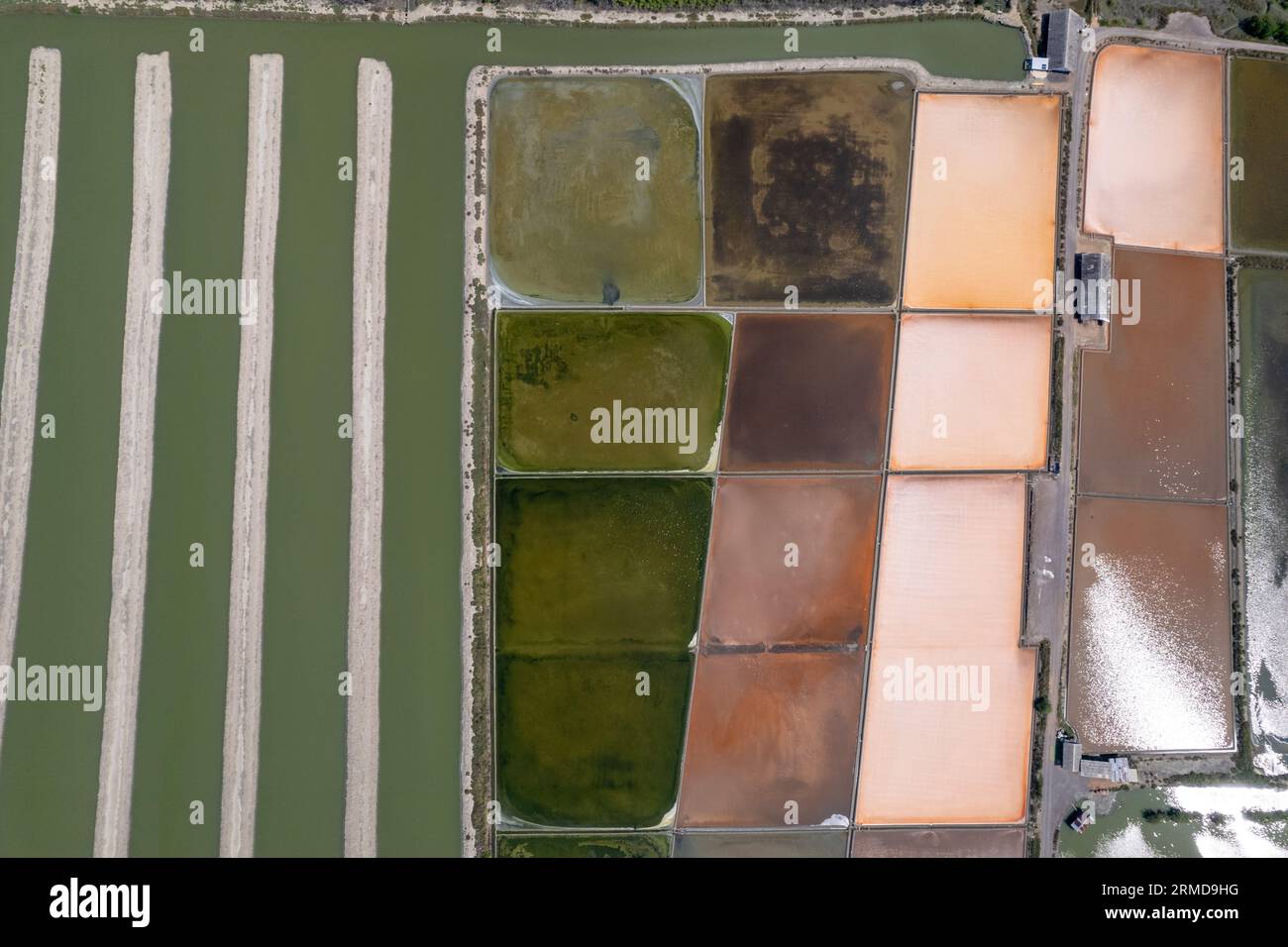 Aerial drone photo of colourful salt flats textures in Phetchaburi ...