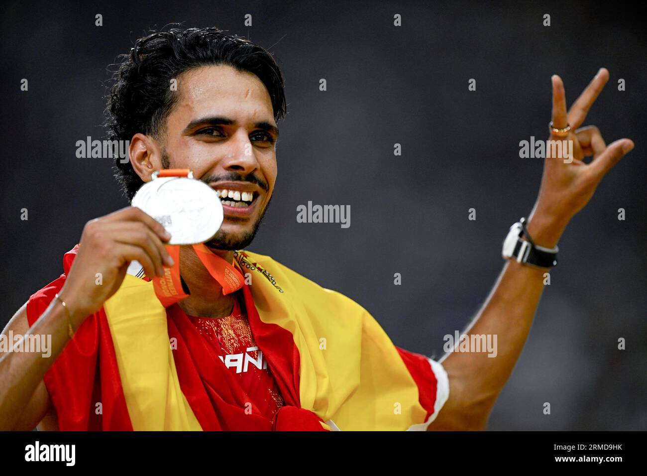 Budapest, Hungary. 27th Aug, 2023. Mohamed Katir of Spain poses with ...
