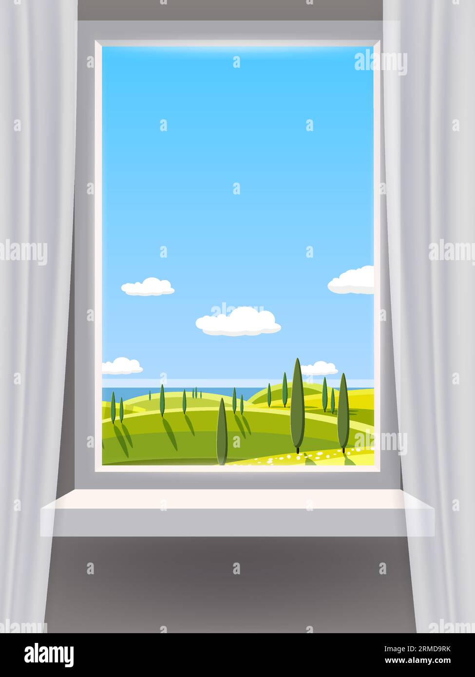 Window view interior, rural landscape, country nature Stock Vector ...